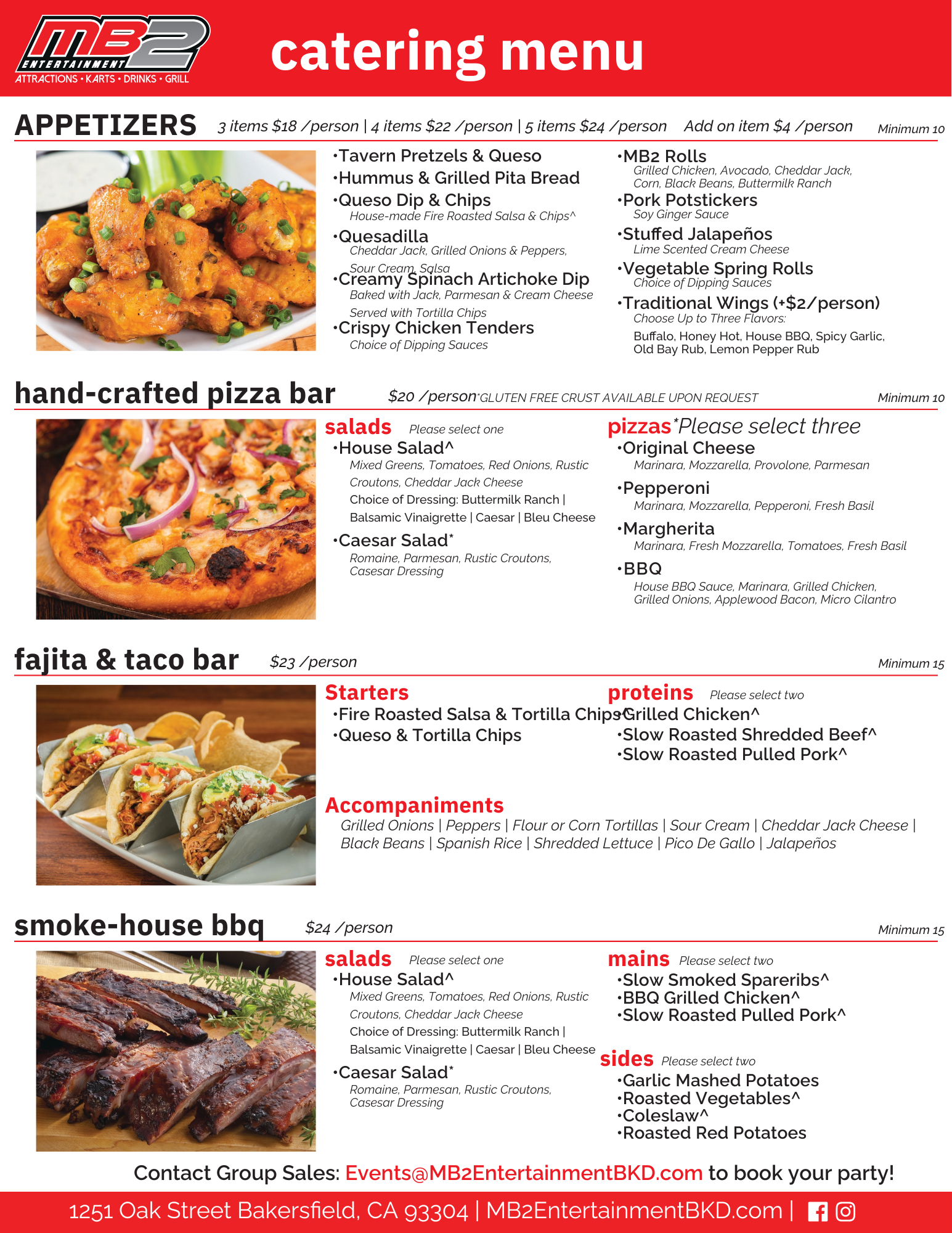 Food & Beverages Menu | MB2 Entertainment